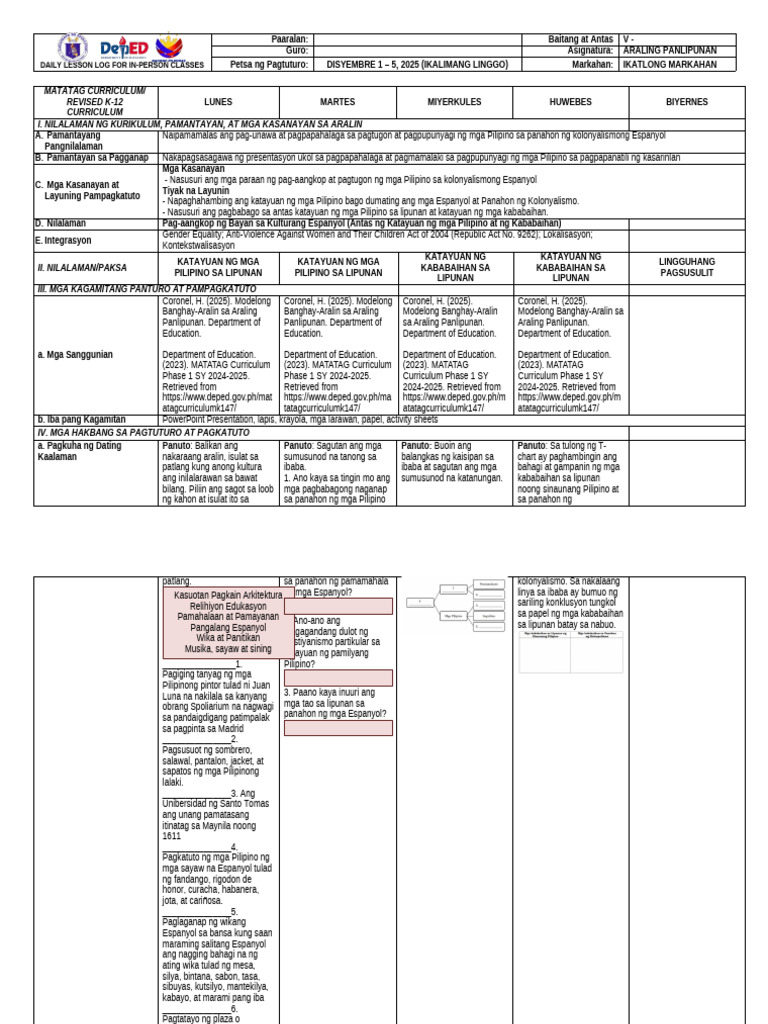 Matatag Curriculum/ Revised K-12 Curriculum I. Nilalaman NG Kurikulum ...
