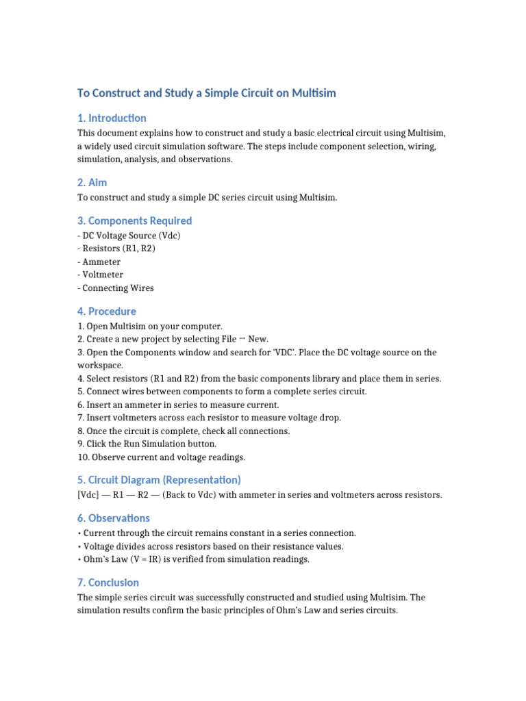 Multisim Simple Circuit Study | PDF