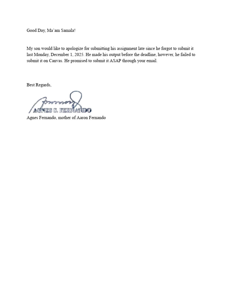 Parent Letter For Missed Assignment | PDF