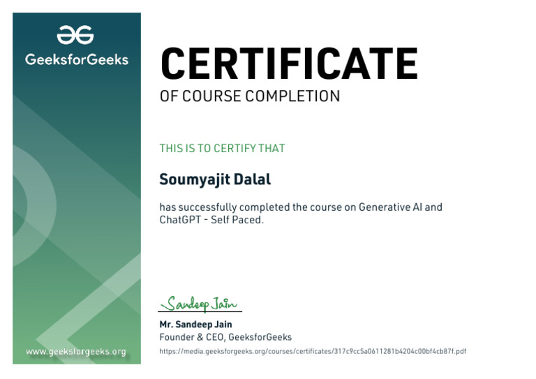 Generative AI Course Completion Certificate | PDF