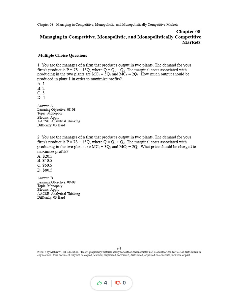 [Quiz 4] Module 6 - Managing in Perfectly Competitive, Monopolistic ...