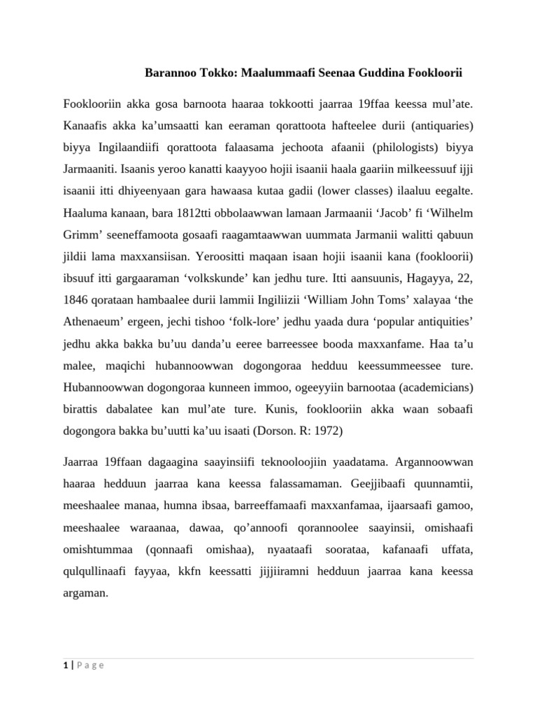 Introduction To Folklore and Oromo Folklore | PDF