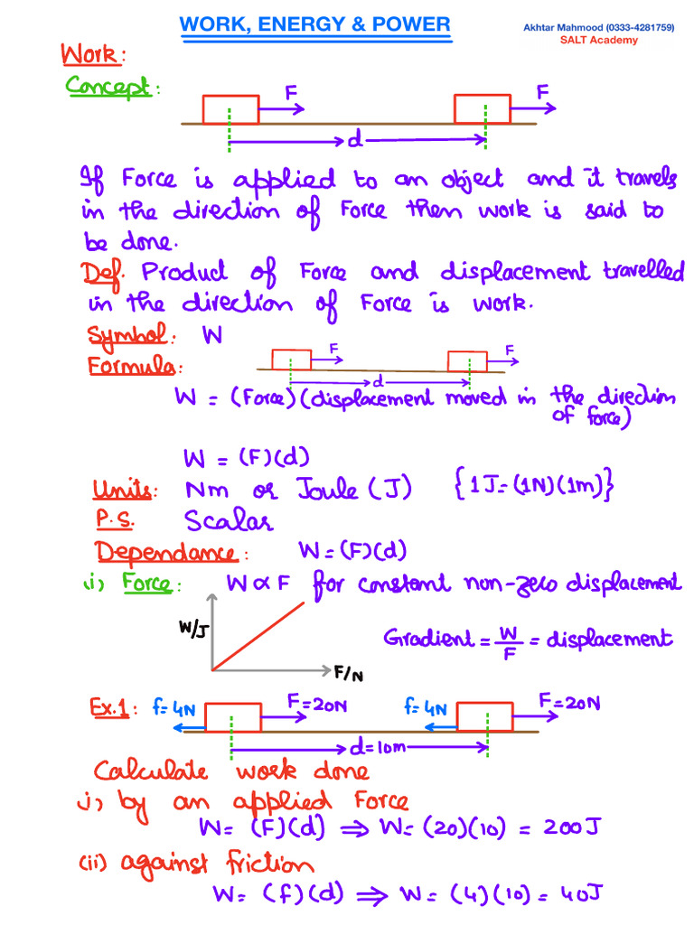 1.7-Work, Enery & Power | PDF | Kinetic Energy | Force