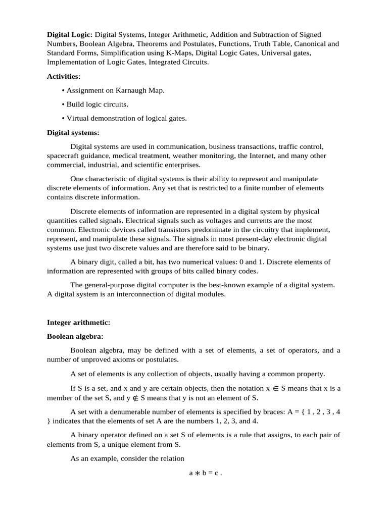Digital Logic Systems and Boolean Algebra | PDF | Digital Electronics ...