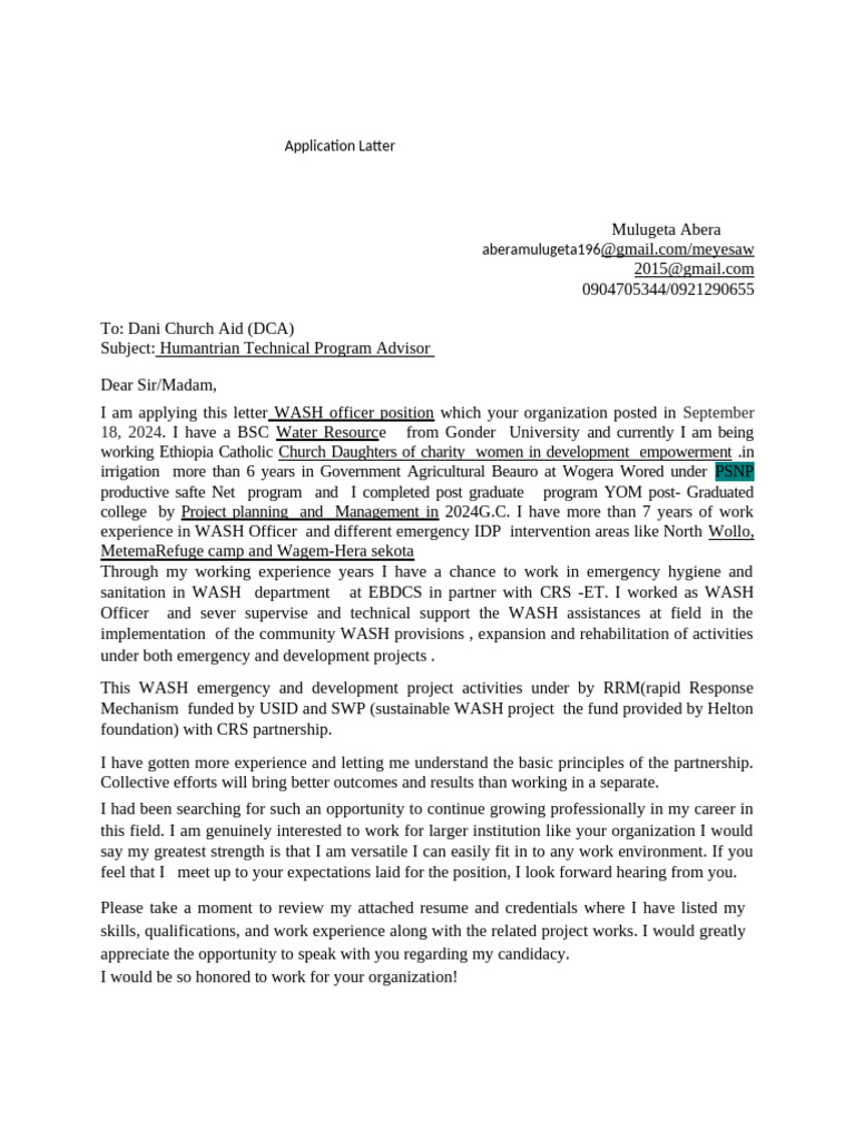 Application Latter For Save | PDF | Wash | Public Health