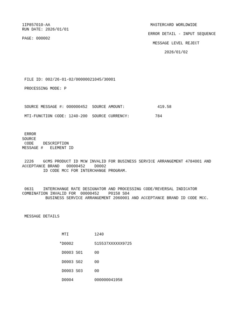 Mastercard Error Detail Report | PDF