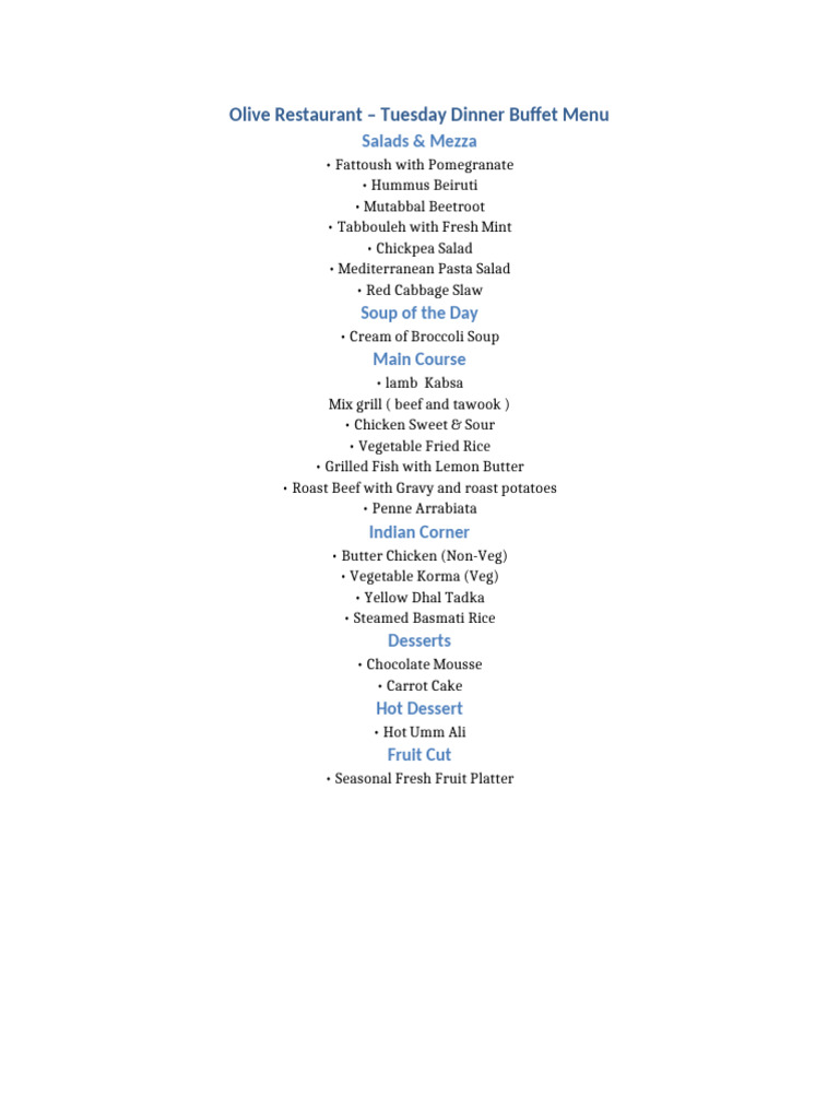 Olive Tuesday Dinner Menu | PDF