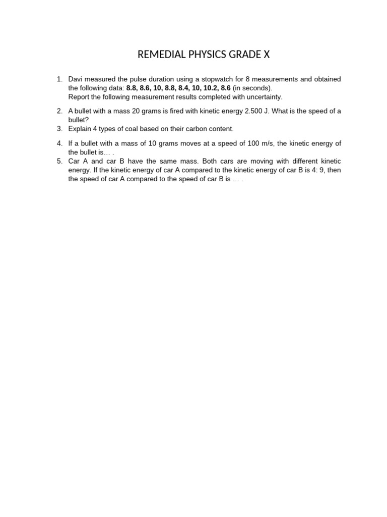 Remedial Physics Grade X | PDF