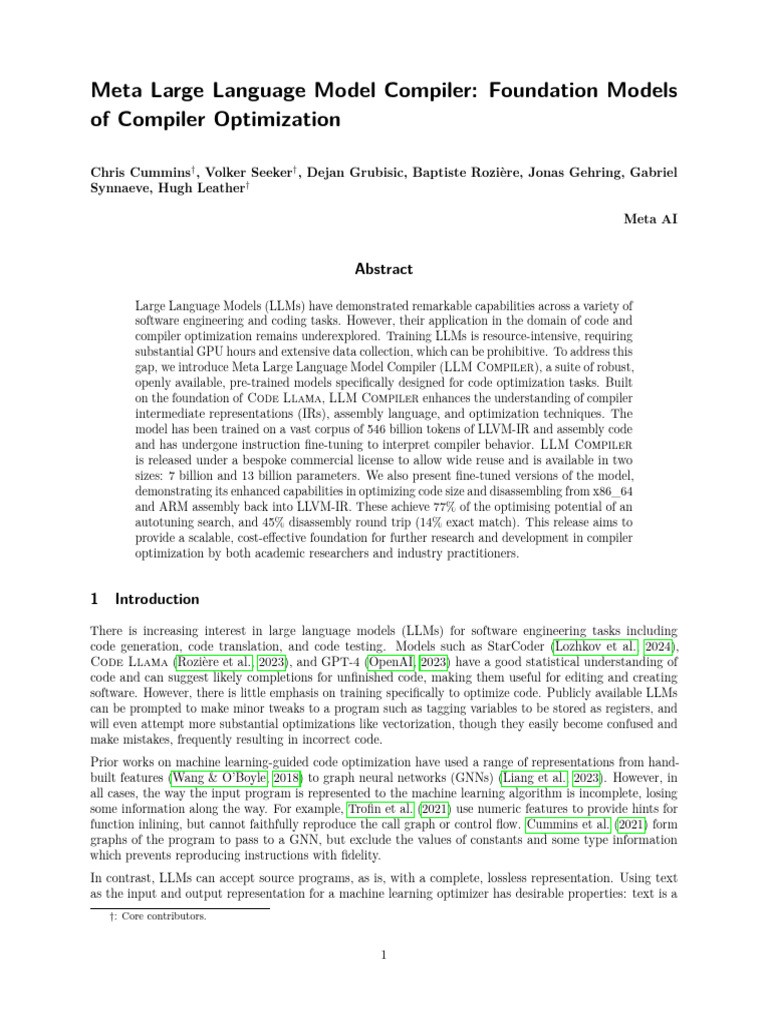 Meta LLM Compiler for Code Optimization | PDF | Compiler | Computing