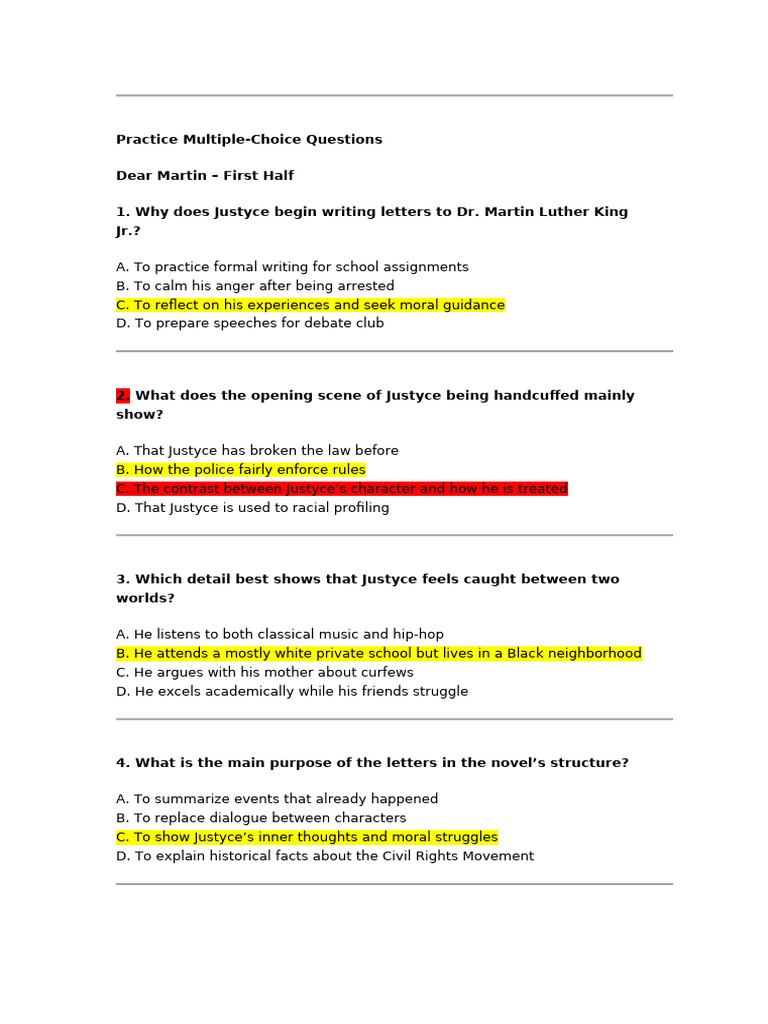 Reading Check On Dear Martin 12.14 | PDF | Justice | Crime & Violence