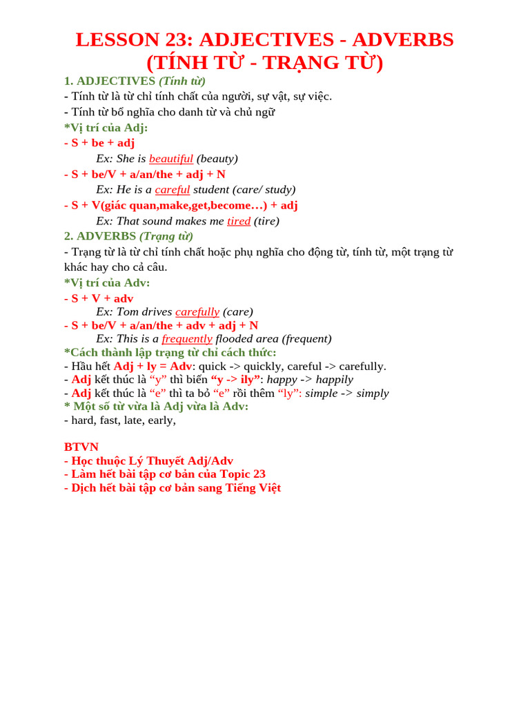 Ly Thuyet - Adj - Adv | PDF