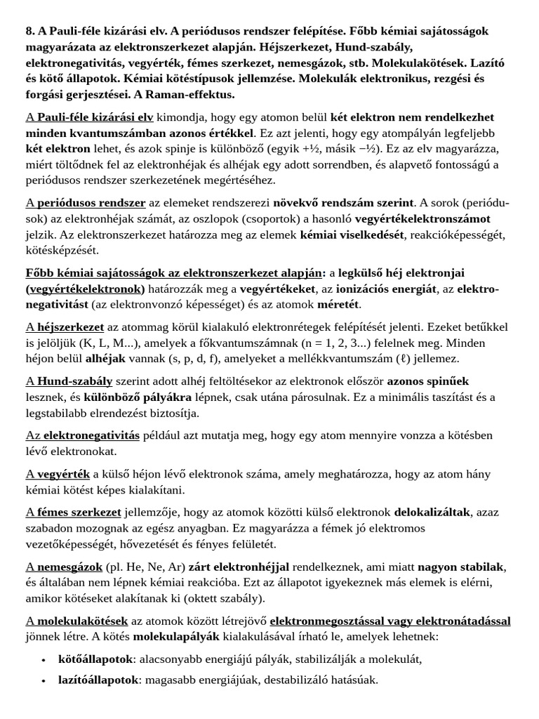 8.-A Pauli-féle Kizárási Elv. a Periódusos Rendszer Felépítése. | PDF