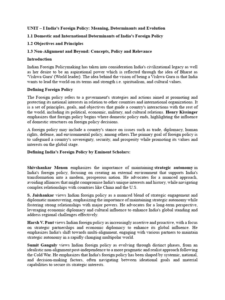 India's Foreign Policy: Key Determinants & Goals | PDF | Non Aligned ...