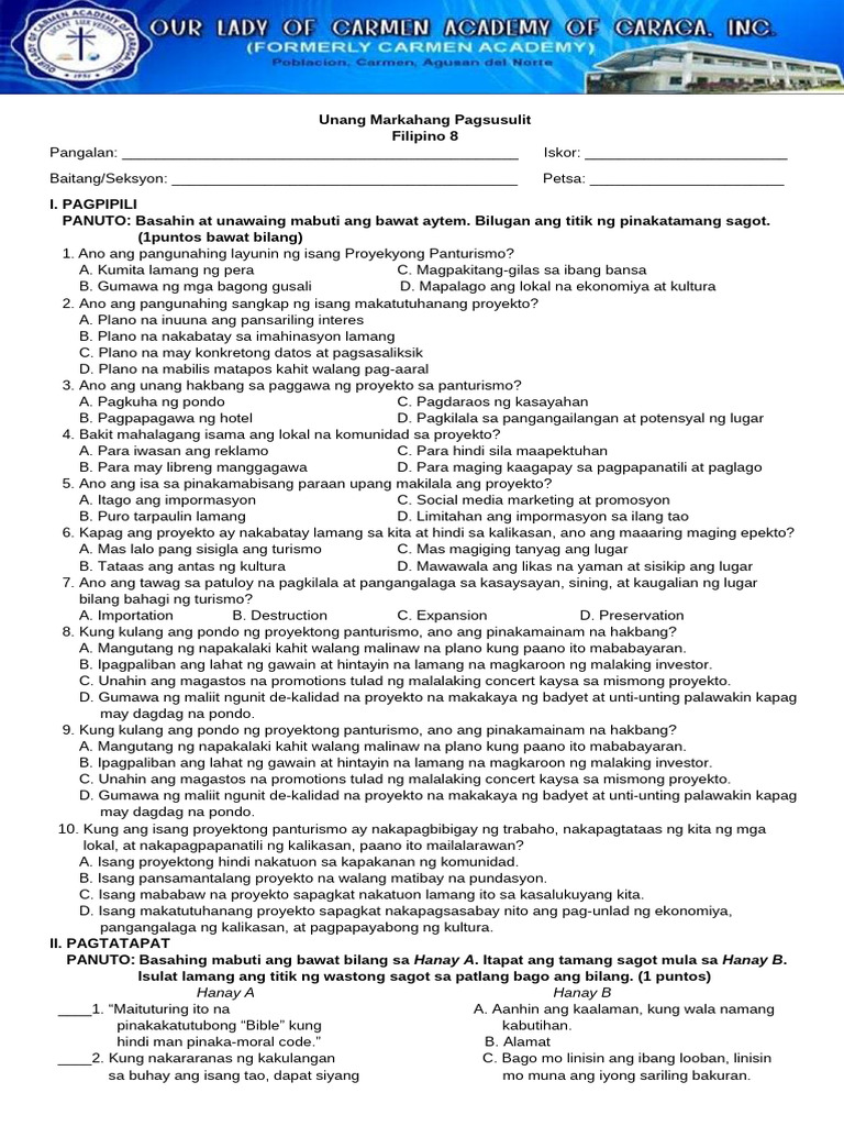 1st Periodical Test Filipino 8 (S.Y 2025-2026) First Quarter Final ...
