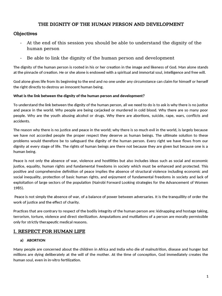 The Dignity of The Human Person and Development 1 | PDF | Peace | Abortion