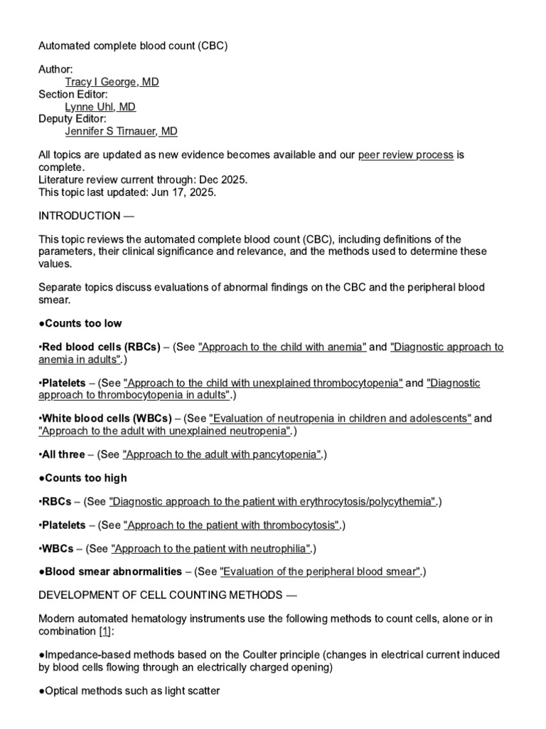 Automated Complete Blood Count (CBC) | PDF