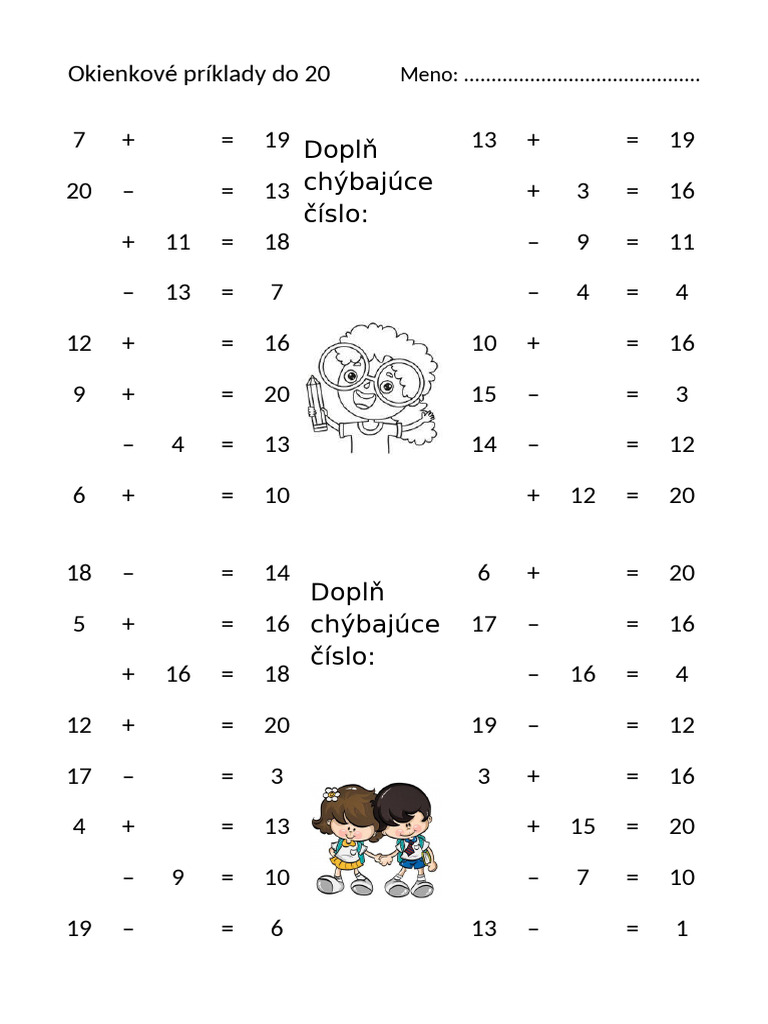 MAT1,2 - Okienkové Príklady Do 20 | PDF