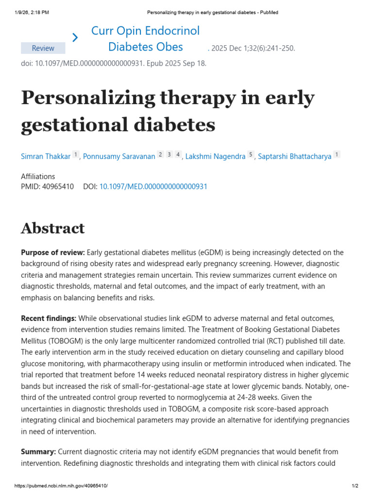 Abstract. Personalizing Therapy in Early - . | PDF | Gestational ...