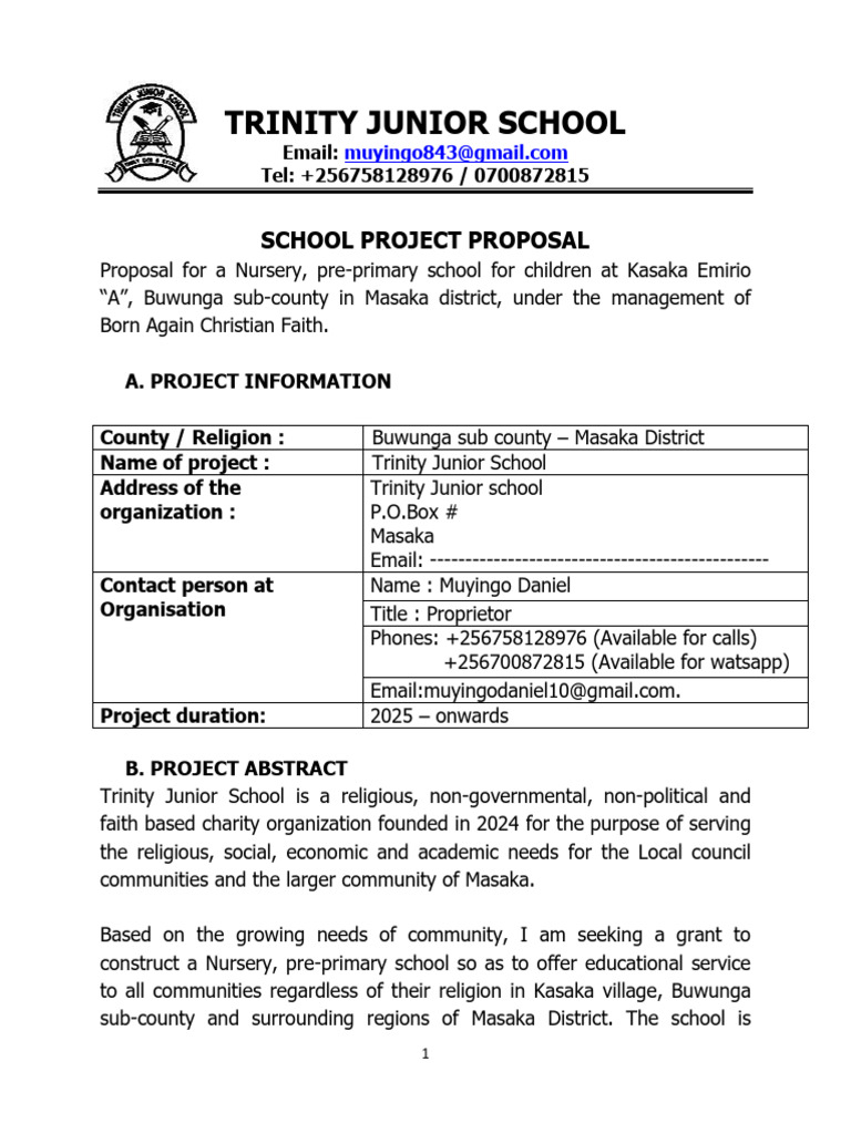 Trinity School Project Proposal | PDF | Schools