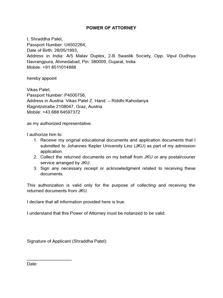 Power of Attorney for Document Collection | PDF