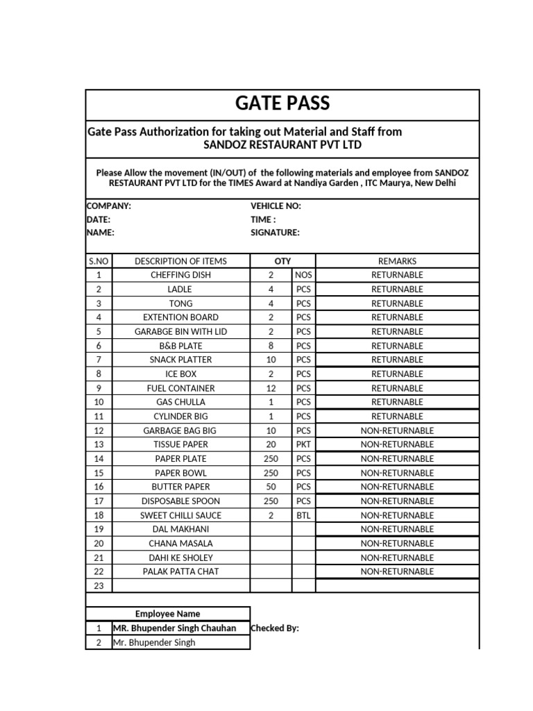Gate Pass | PDF