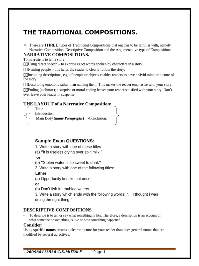 Types of Traditional Compositions | PDF | Adjective | Teachers