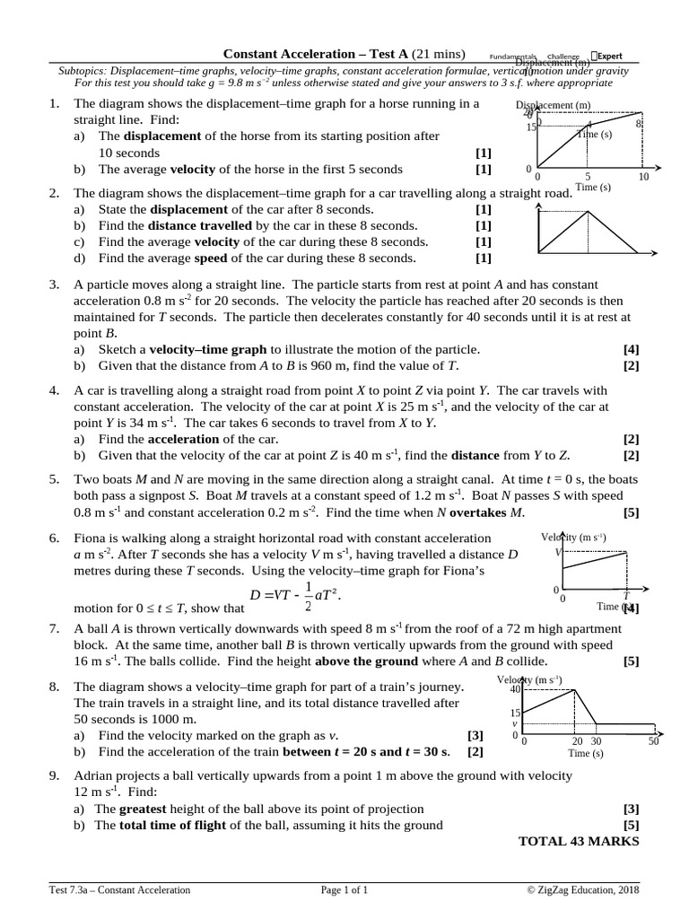 Test End of Chapter 9 Constant Acceleration | PDF | Acceleration | Physics