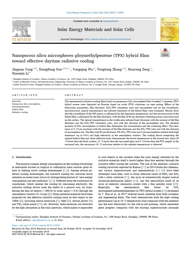 Nanoporous Silica Microspheres-Ploymethylpentene (TPX) Hybrid Films ...