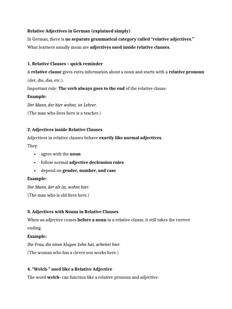 Relative Adjectives in German | PDF