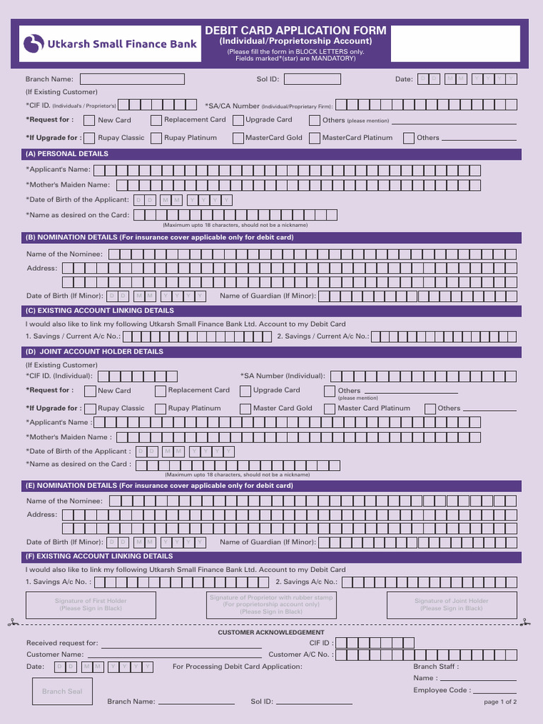 Debit Card Application Form | PDF | Debits And Credits | Banks