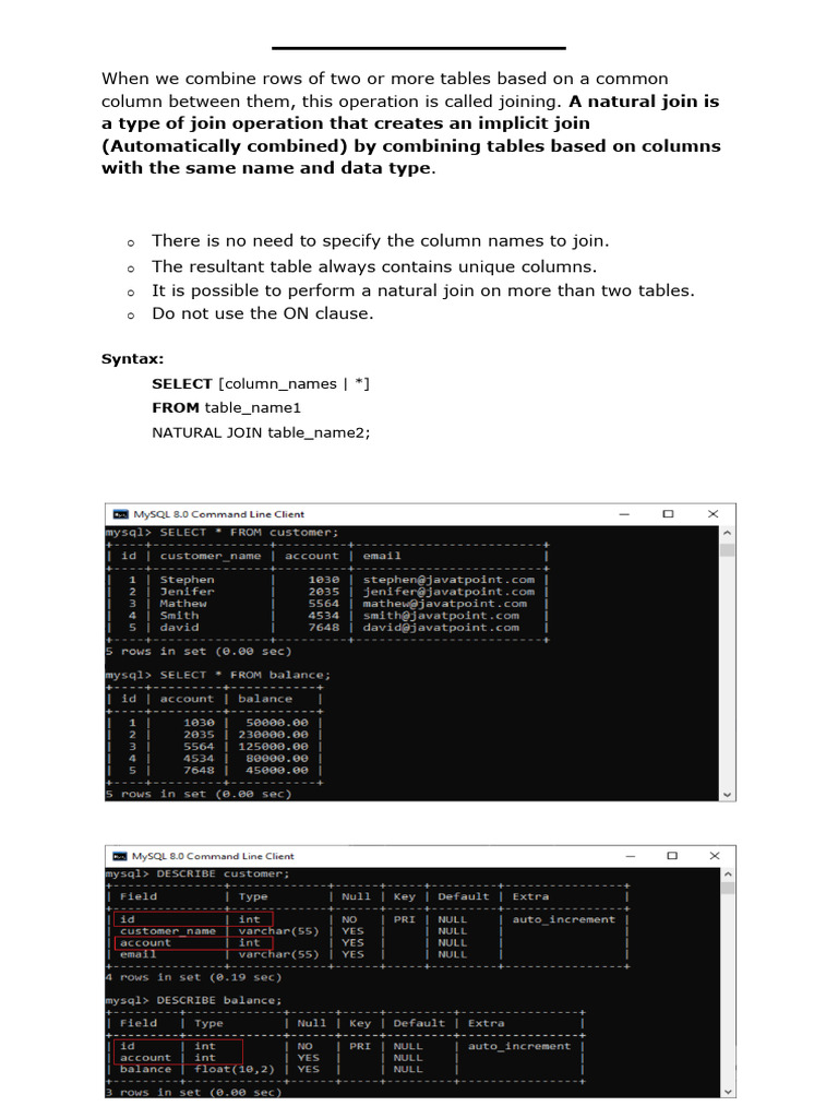 MySQL Natural and Equi Join | PDF | Computer Programming | Software ...