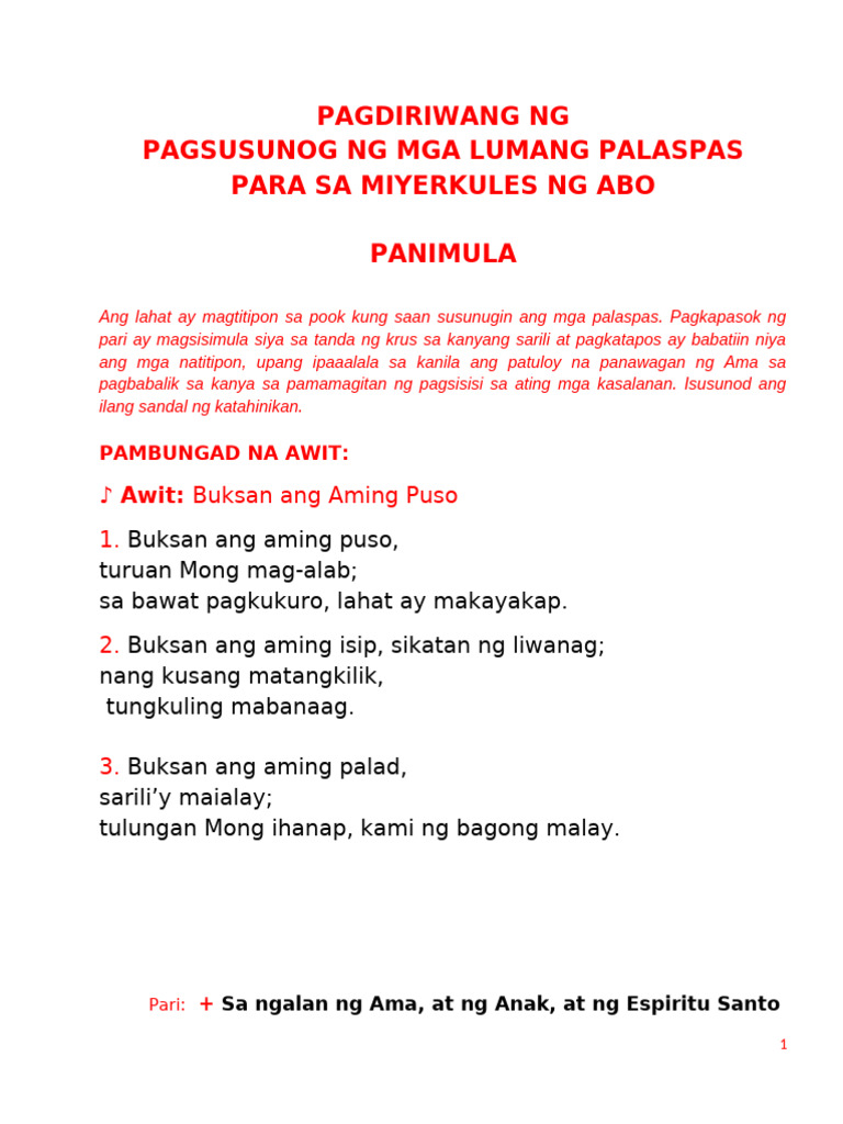 Pagdiriwang NG Pagsusunog NG Mga Lumang Palaspas Revised 2023 | PDF