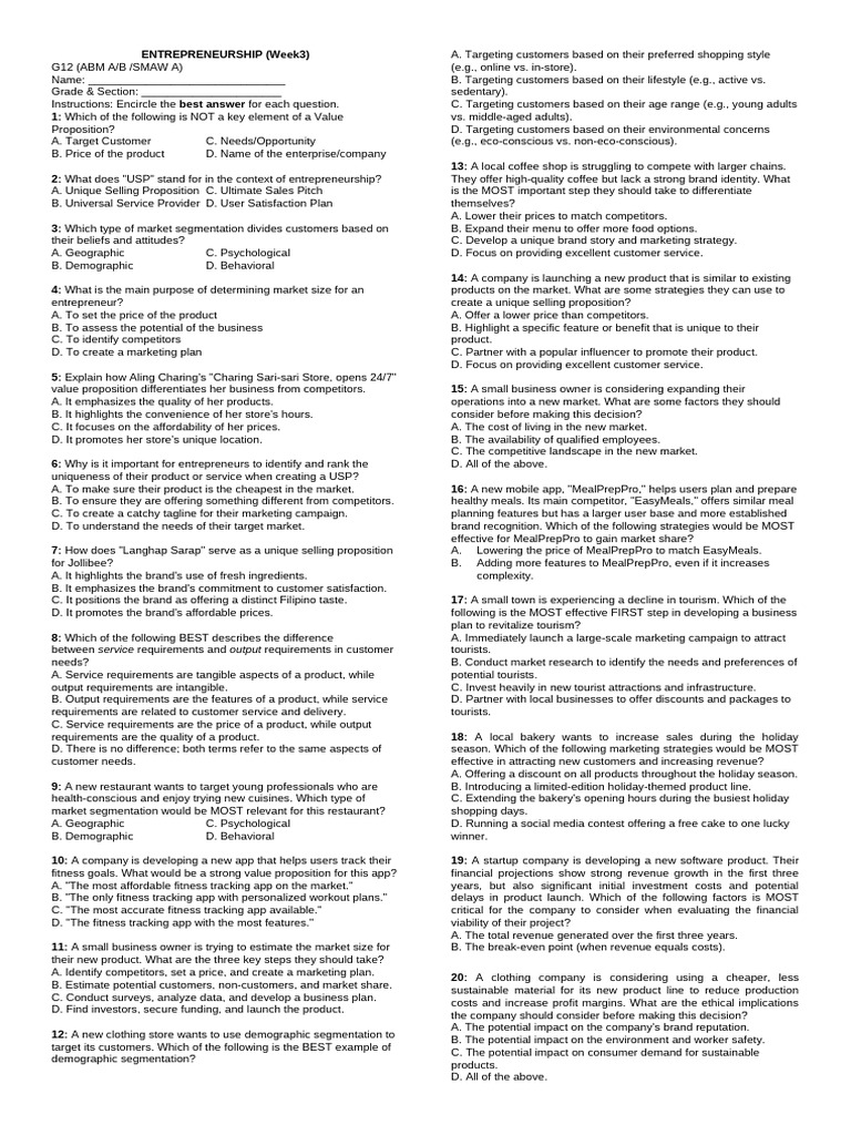 PISA Type - ENTREP G12 - M3 | PDF | Cost Of Living | Marketing