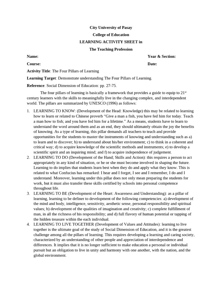 Four Pillars of Learning Explained | PDF