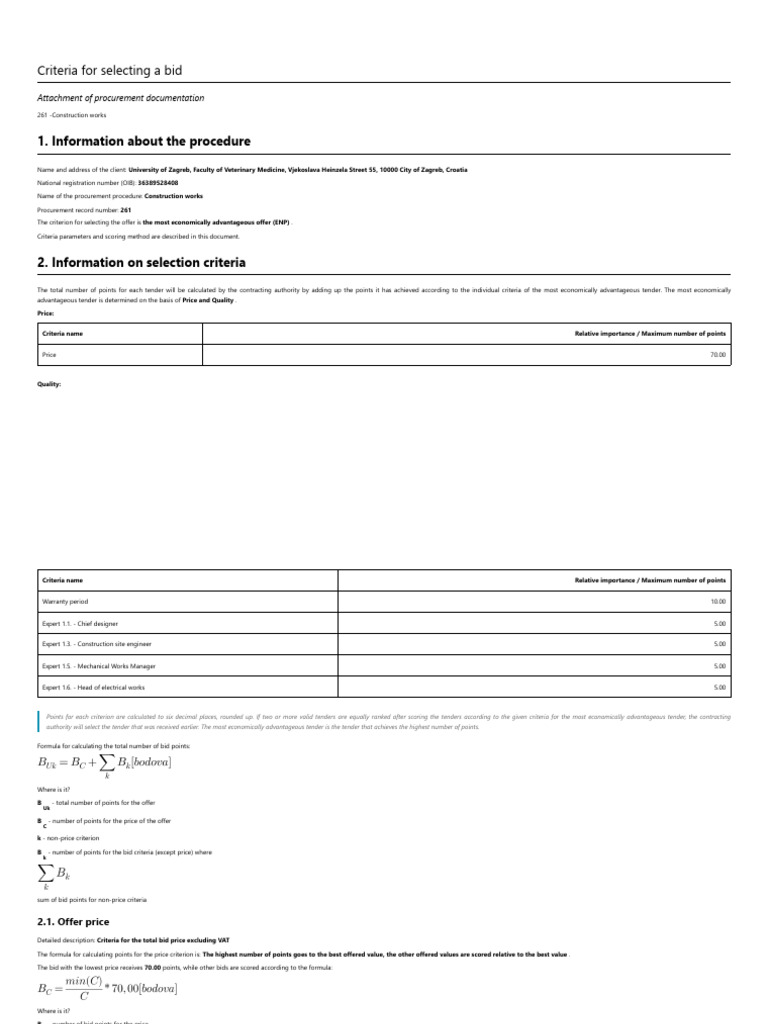 Bid Selection Criteria for Construction Projects | PDF