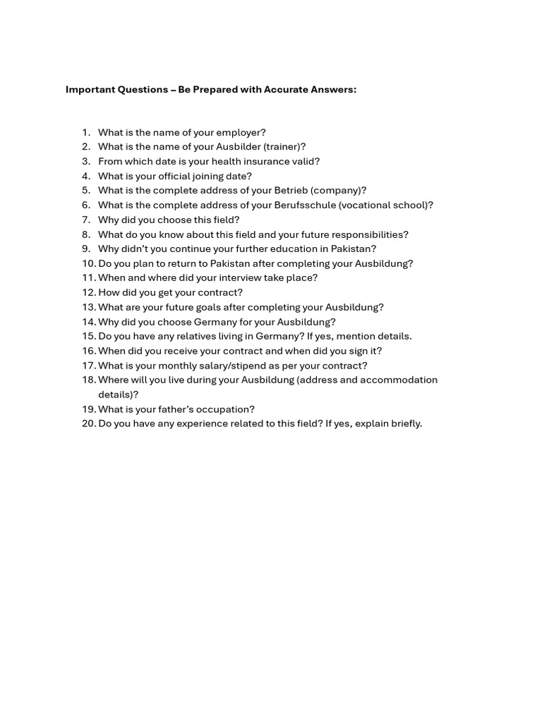 Interview Preparation - Embassy Prep Material | PDF