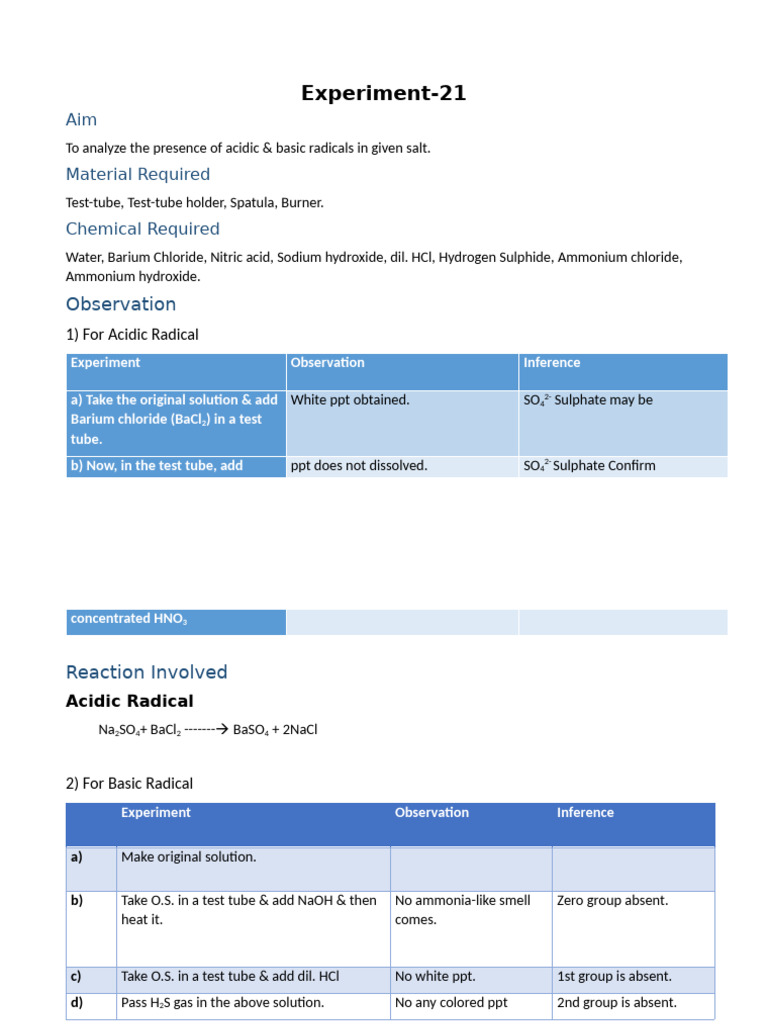 Acidic and Basic Radicals Analysis | PDF