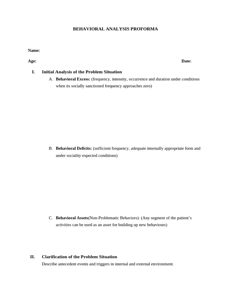 Behavioral Analysis Proforma Template | PDF | Behavior | Reinforcement