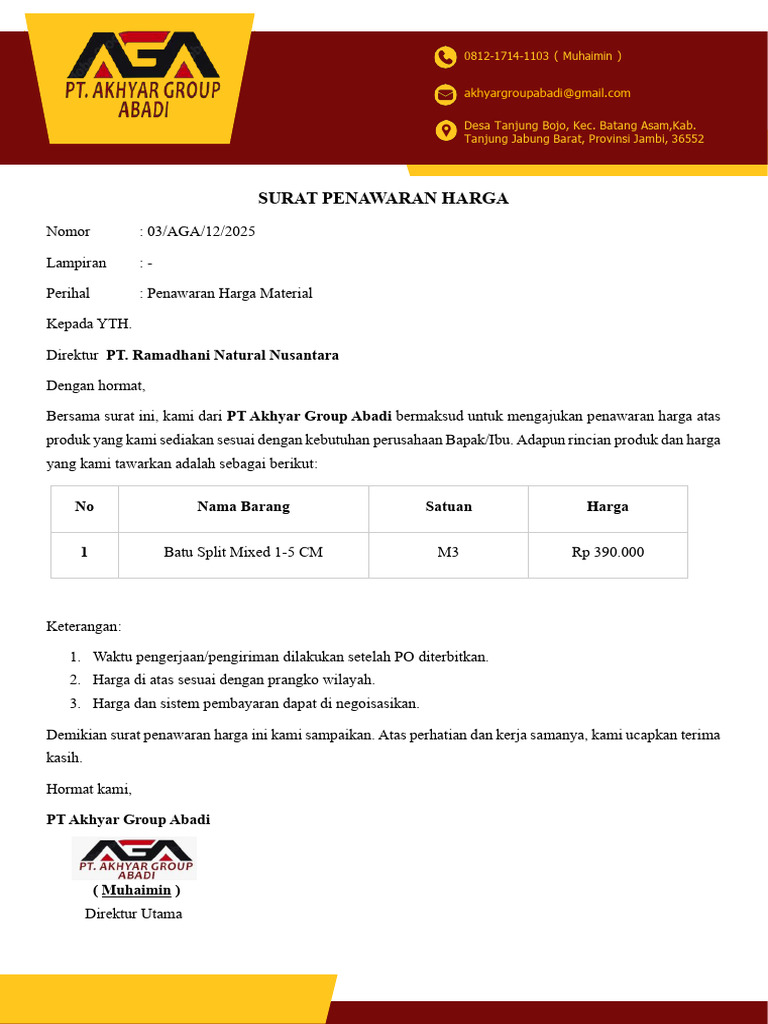 Penawaran Harga Material Batu Split | PDF