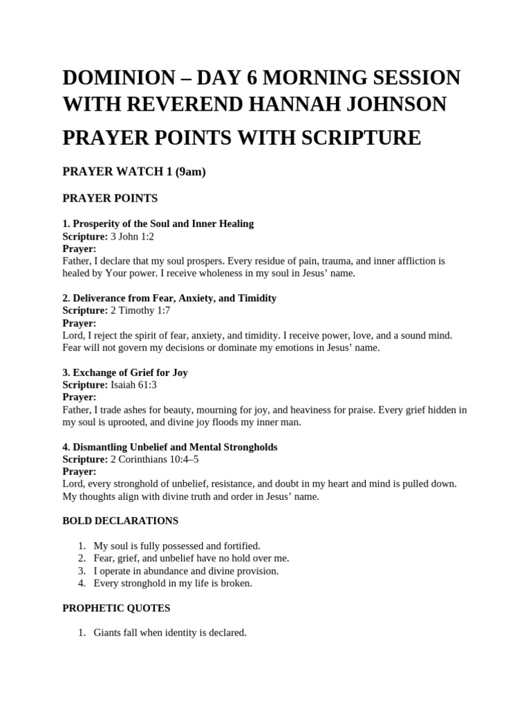 10TH January Prayer Rain Dominion Morning Session | PDF | Prayer ...