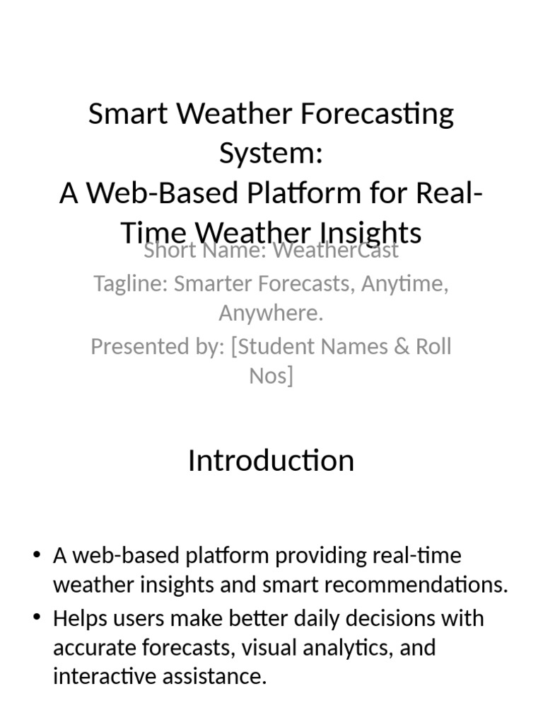 Smart Weather Forecasting System Presentation | PDF