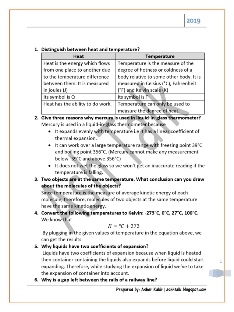 9th Class Physics Notes - Chapter 8 - AJK Board | PDF | Temperature | Heat