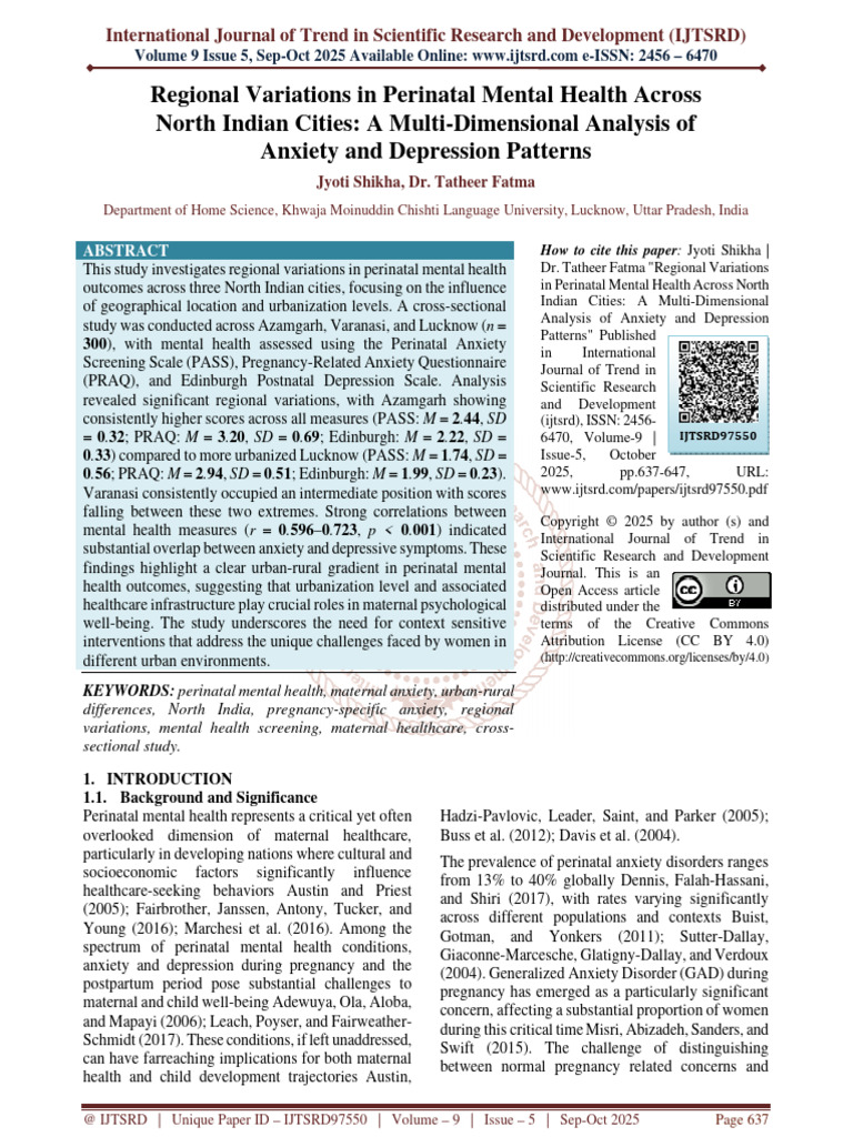 Regional Variations in Perinatal Mental Health Across North Indian ...