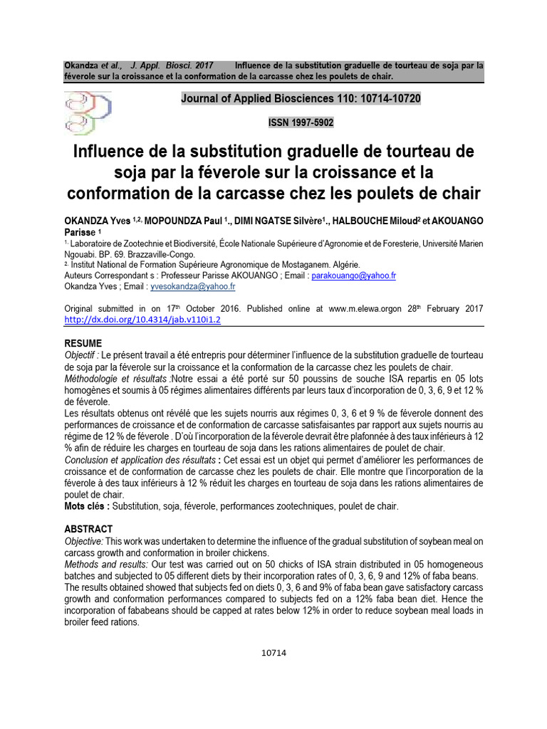 Substitution soja par féverole chez poulets | PDF | Protéines | Soja