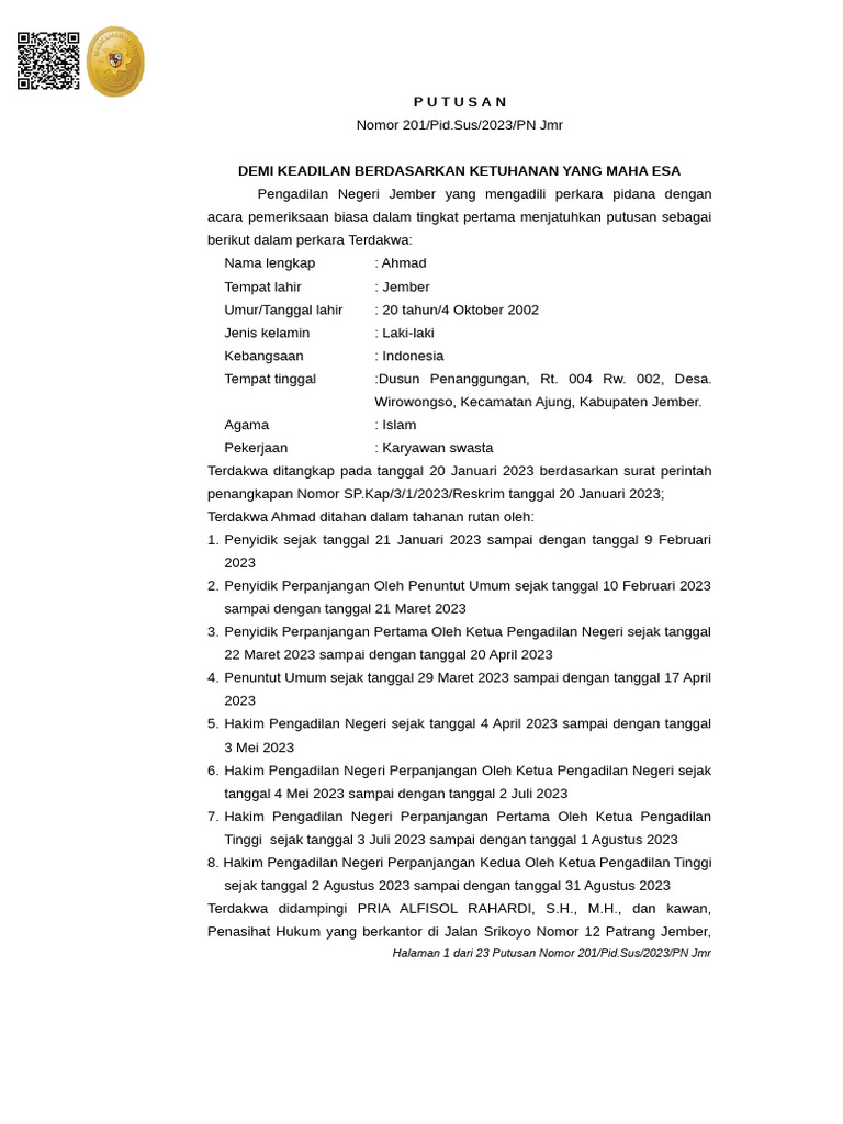 Putusan 201 Pid - Sus 2023 PN JMR 20250311200556 | PDF