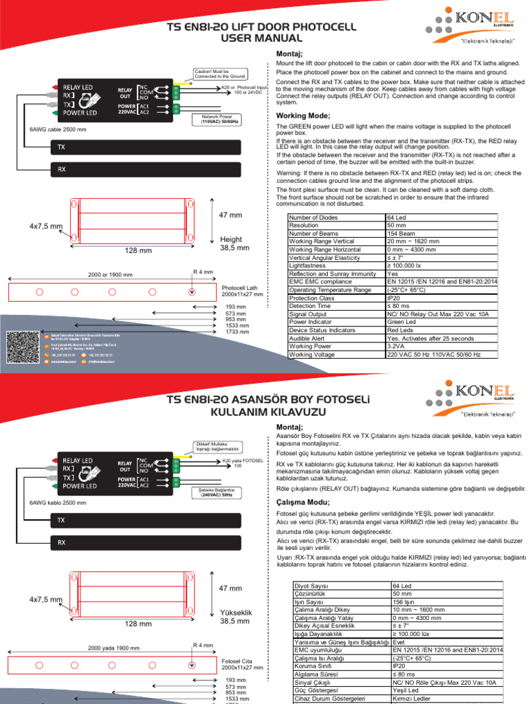 Konel Elevator Photocell User Manual | PDF
