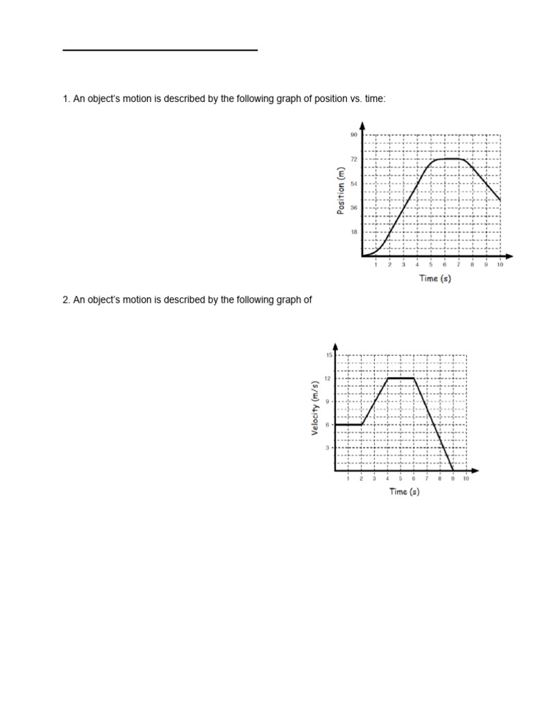 Motion Graphs Worksheet | PDF