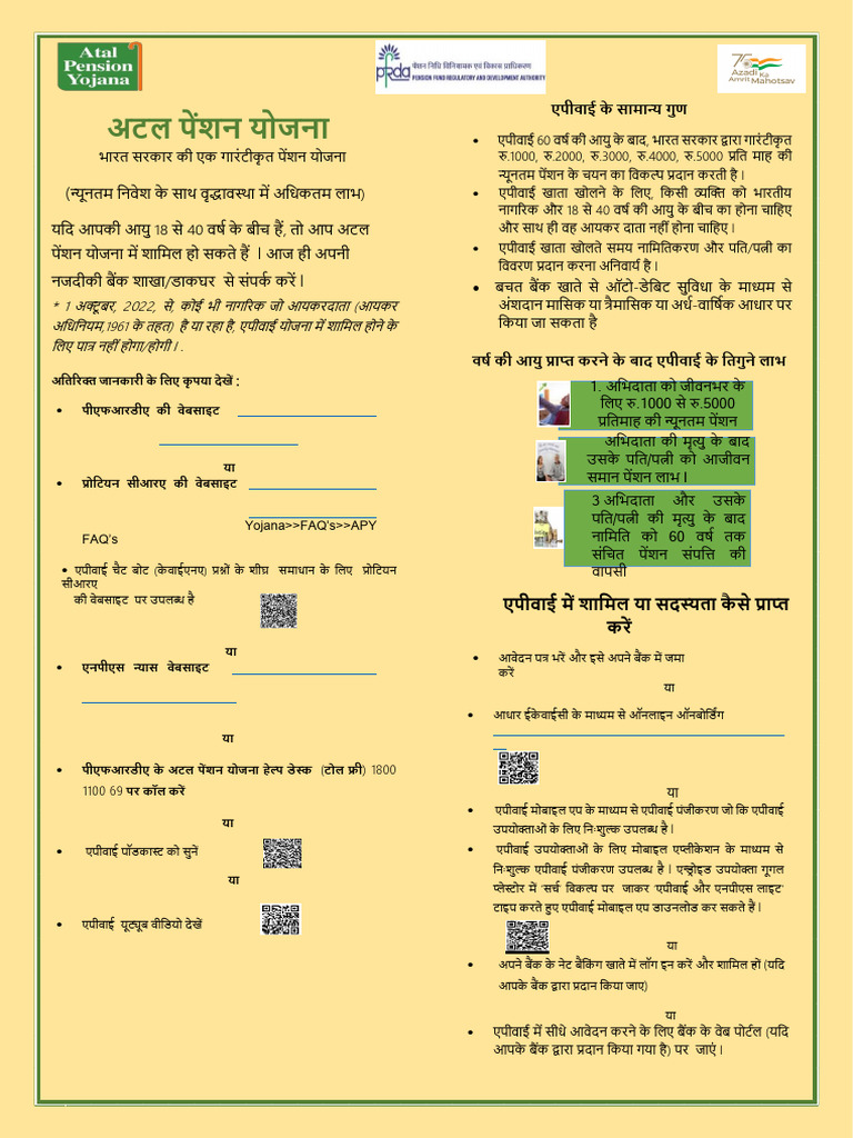 APY Subscriber Information Brochure (Hindi) | PDF