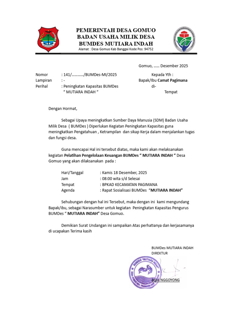 Surat Undangan Bumdes | PDF