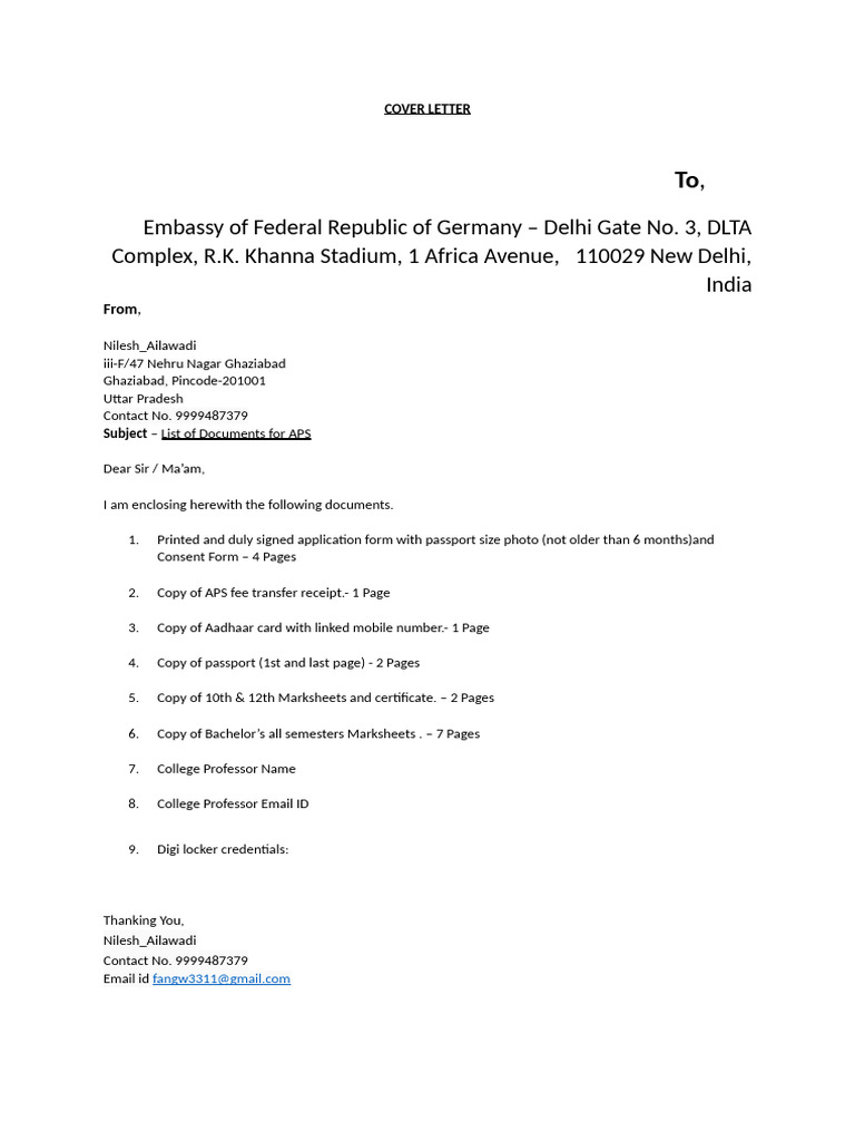 Courier Cover Letter APS | PDF